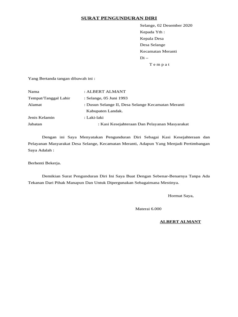 Pengunduran Diri Albert Almant | PDF