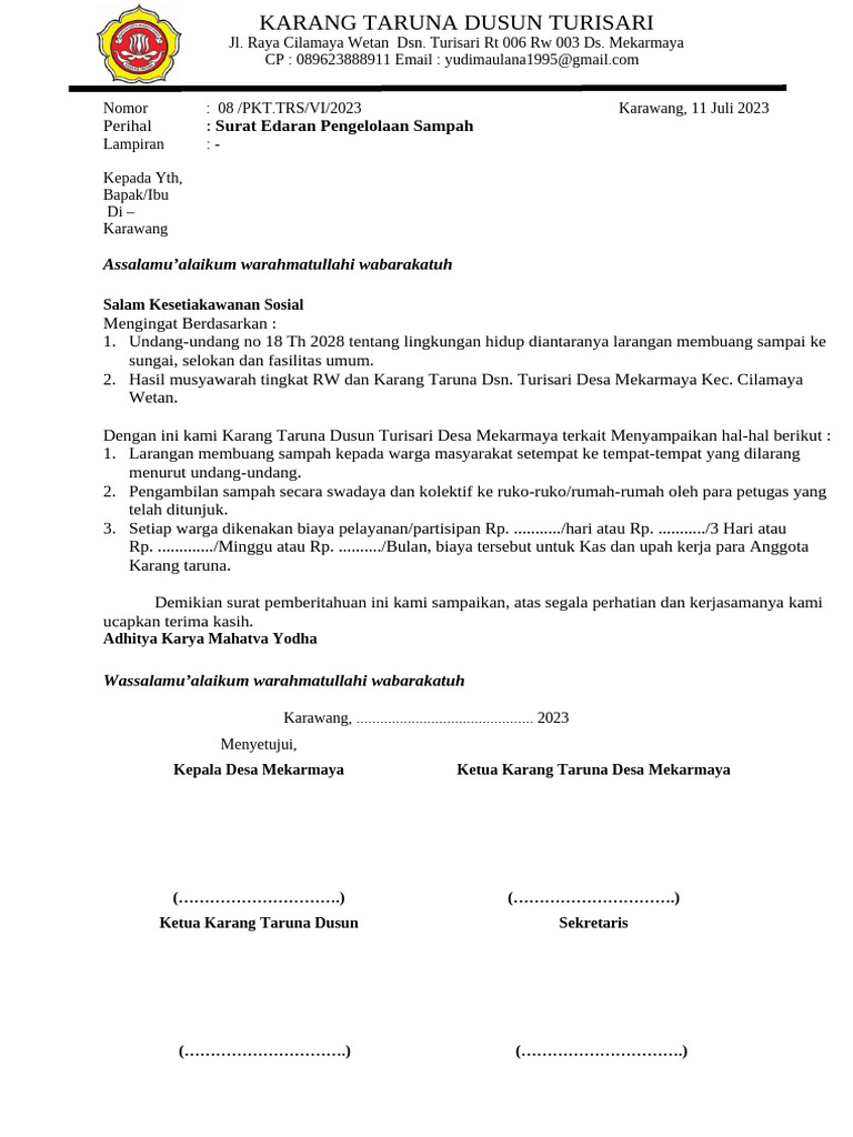 KARANG TARUNA Surat Edaran | PDF