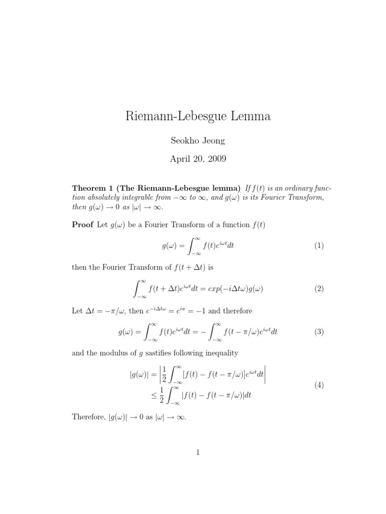 Riemann Lebesgue Lemma | PDF