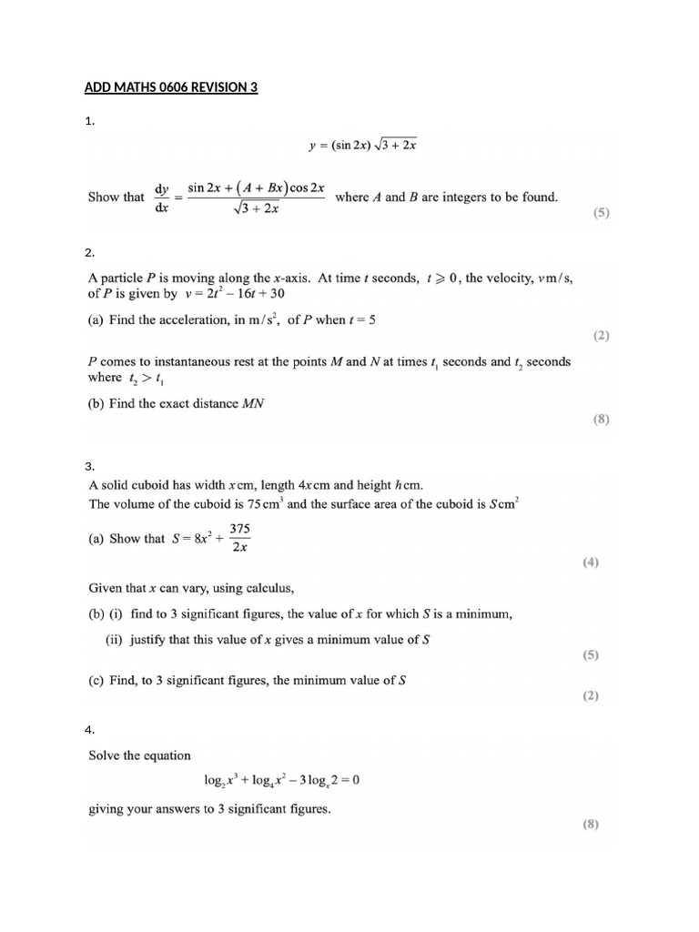 Add Maths 0606 Revision 3 | PDF