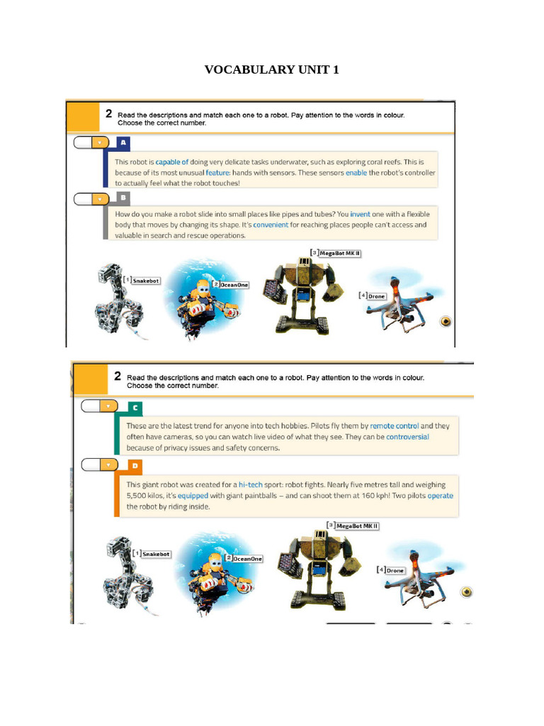 Vocabulary Activities Unit 2 | PDF