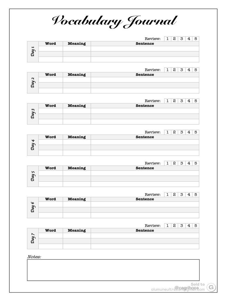 Daily Vocabulary Journal Template | PDF | Vocabulary | Learning Methods