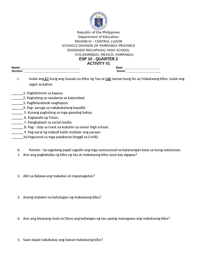 Esp 10 Q2 Activity 1 | PDF