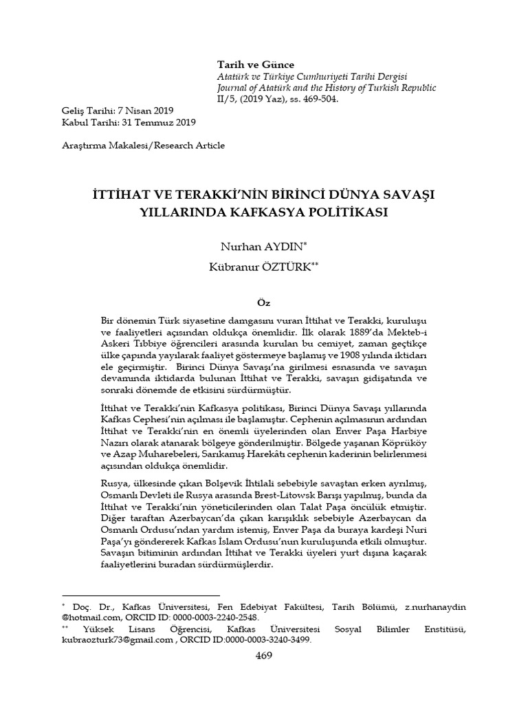 TT Hat Ve Terakk N N B R NC D Nya Sava I Yillarinda Kafkasya Pol T Kasi (#601380) - 778668 | PDF