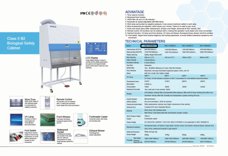 Biological Safety Cabinet Class II B2 BSC-1100 | PDF