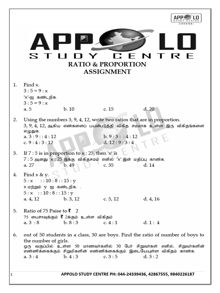 Ratio - Proportion Assignment | PDF | Division (Mathematics) | Arithmetic