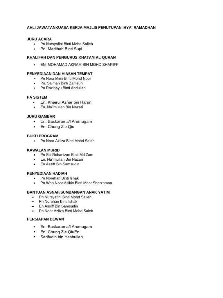 AJK MAJLIS PENUTUPAN IHYA 2024 | PDF