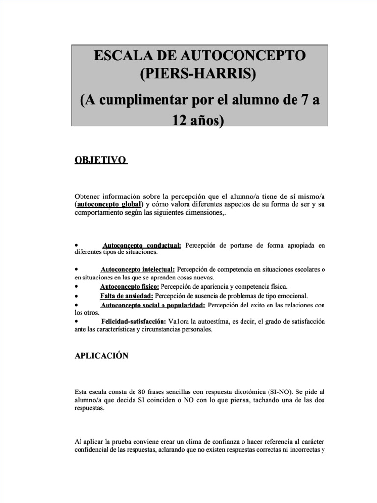 Escala de Autoconcepto Piers-Harris | PDF | Cognición | Las emociones