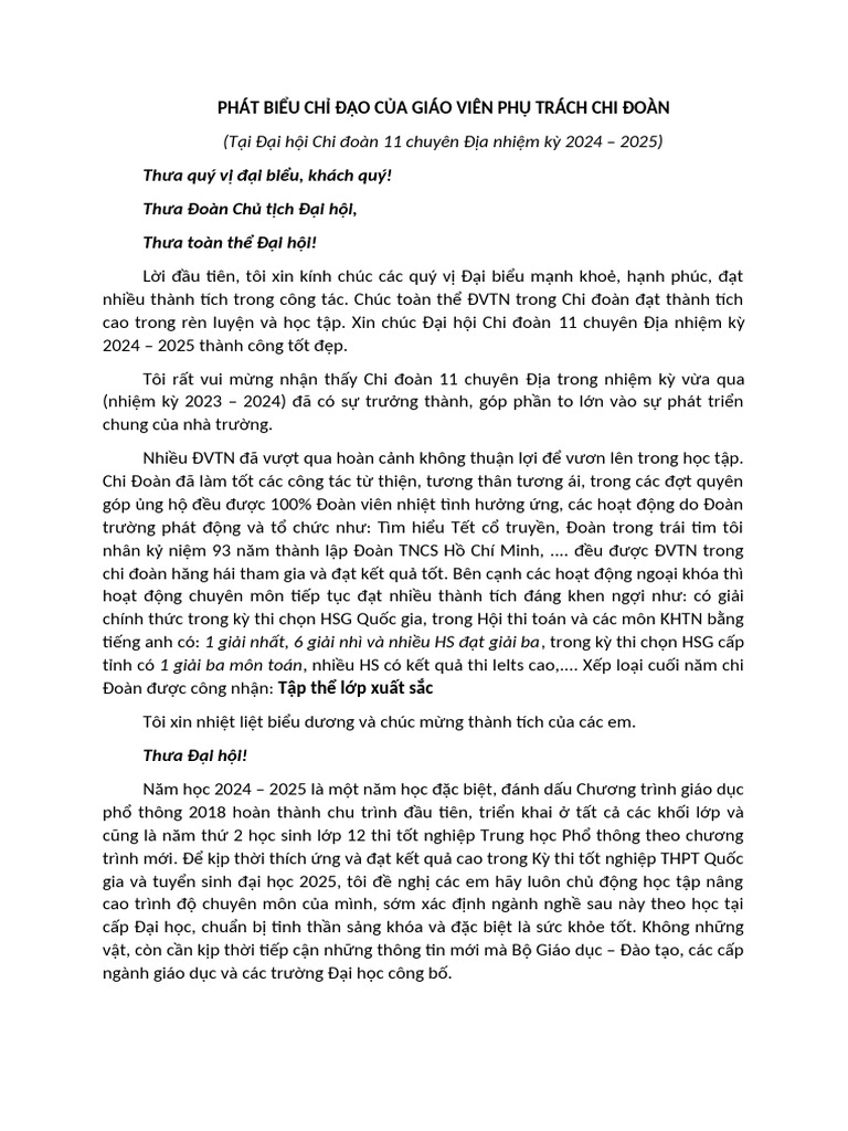 6. Phát biểu chỉ đạo của GVCN | PDF