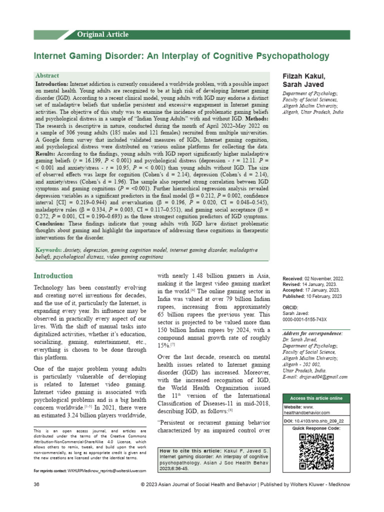 Internet Gaming Disorder in Young Adults | PDF | Mental Disorder ...