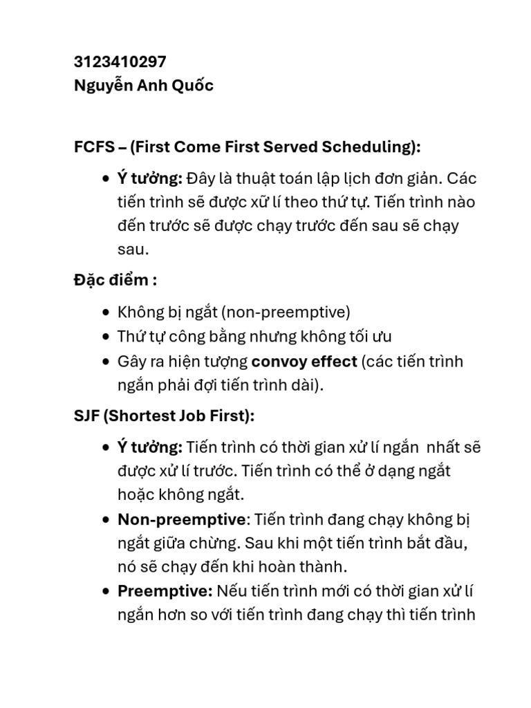 Nguyễn Anh Quốc FCFS - (First Come First Served Scheduling) : Ý tưởng | PDF