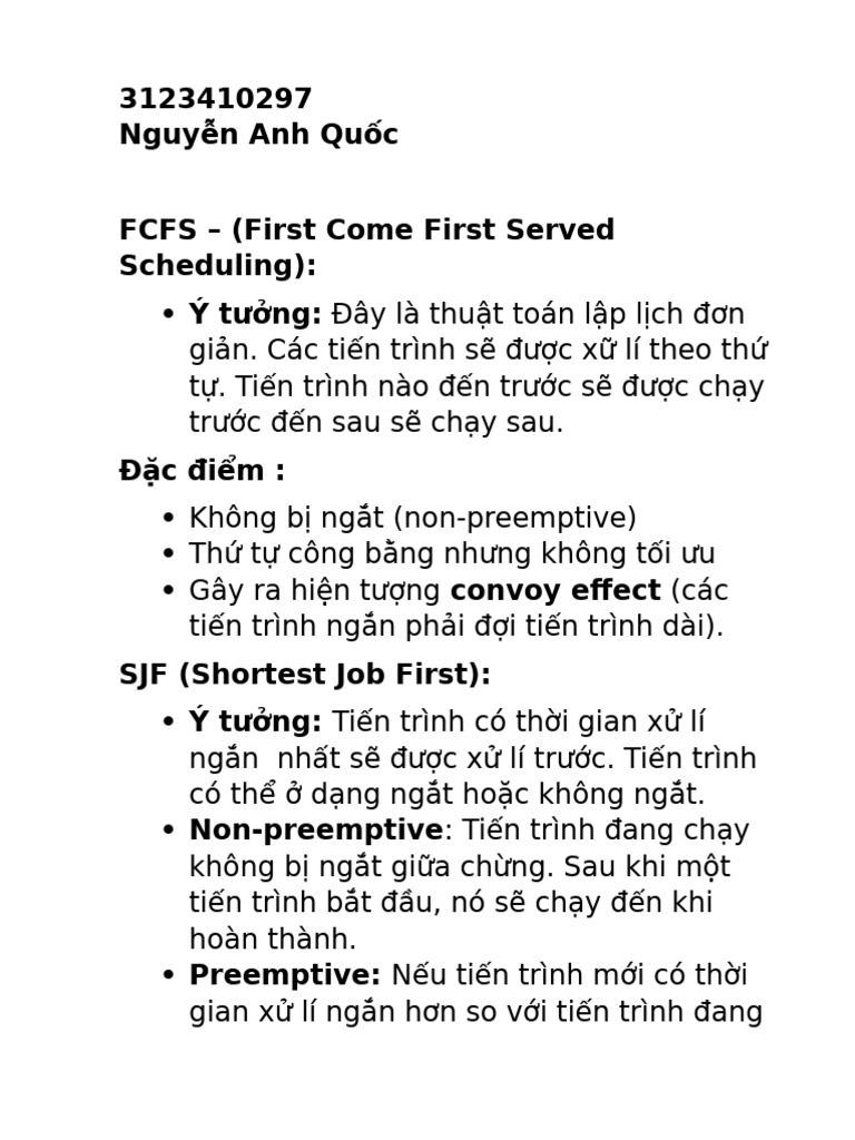 Nguyễn Anh Quốc FCFS - (First Come First Served Scheduling) : Ý tưởng | PDF