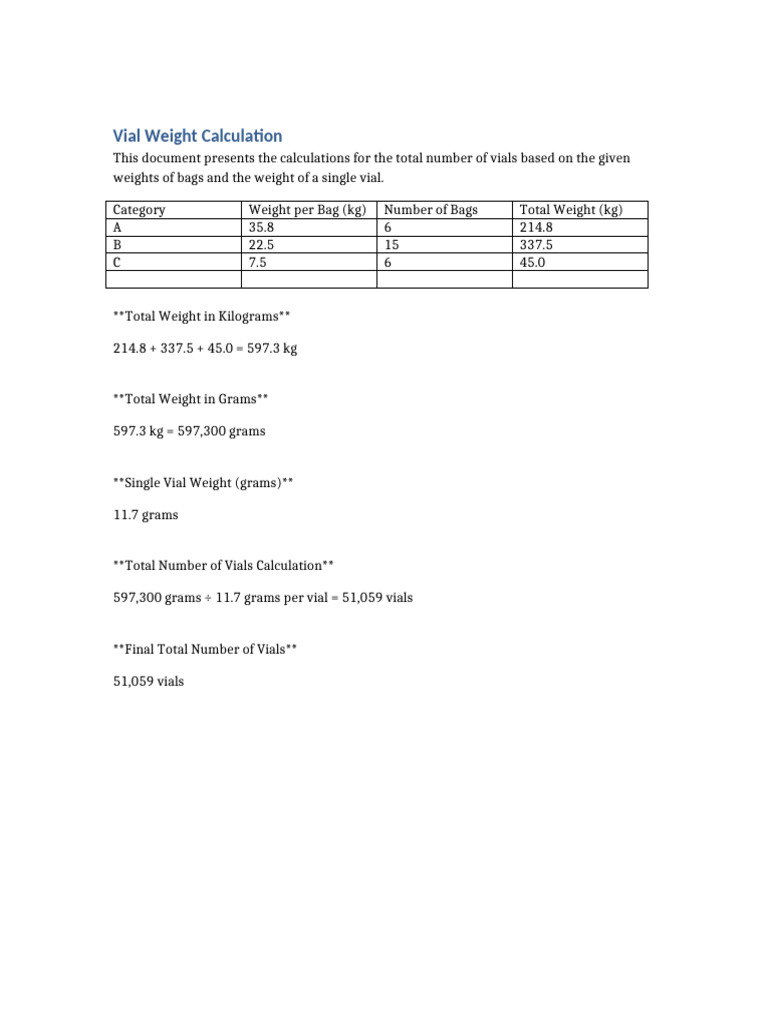 Vial Weight and Total Count Calculation | PDF