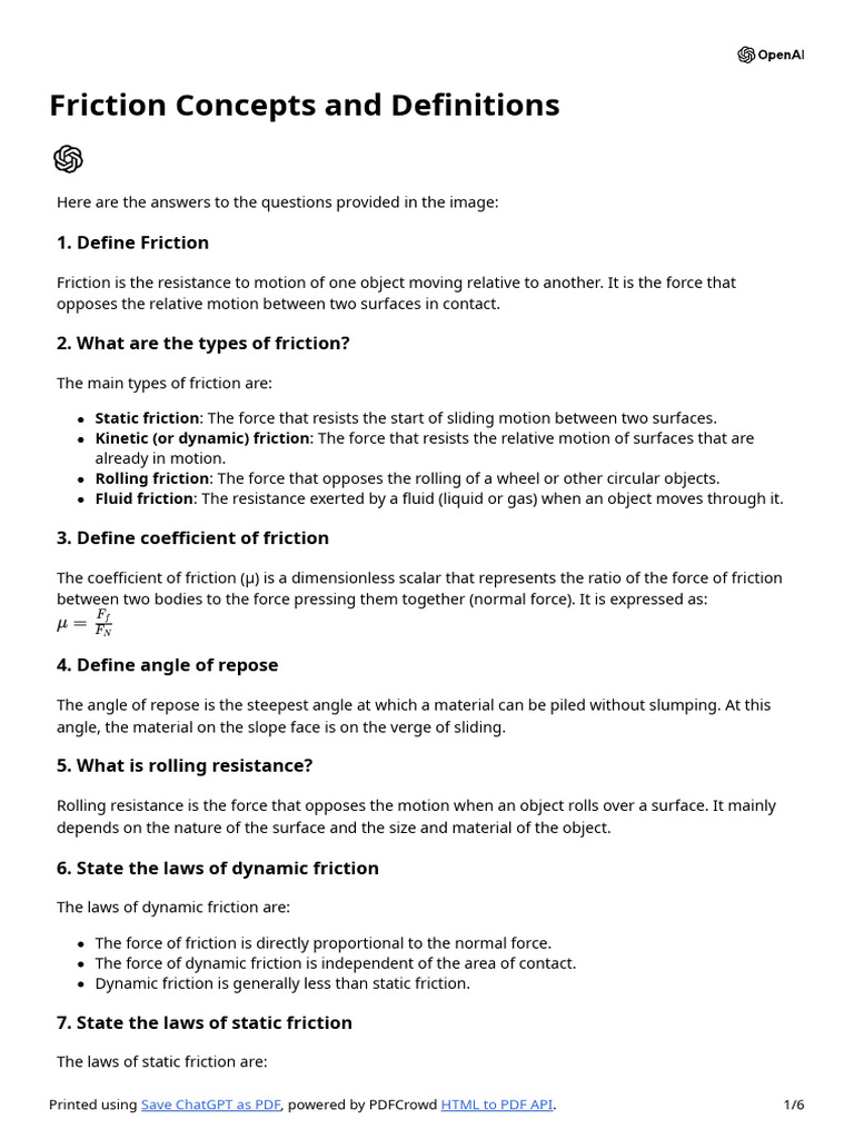 Friction Concepts and Definitions | PDF | Friction | Force