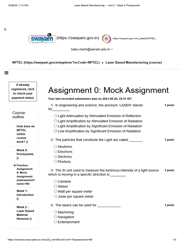 Laser Based Manufacturing - Assignments Merged (2023) | PDF | Laser ...