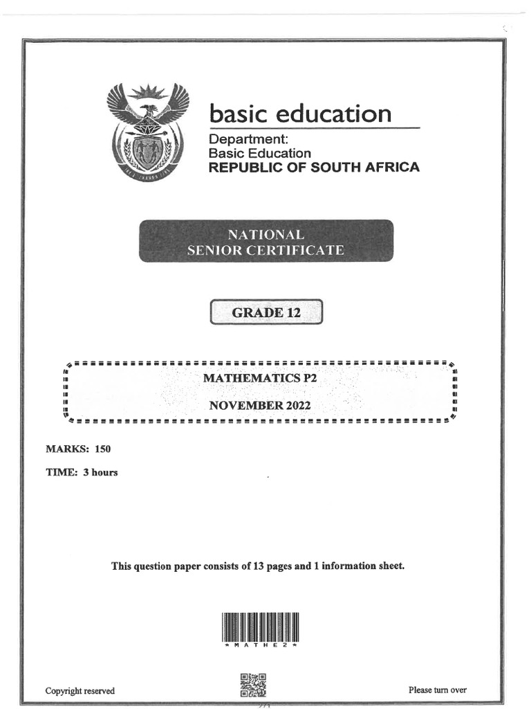 2022 Grade 12 Maths November Paper 2 | PDF
