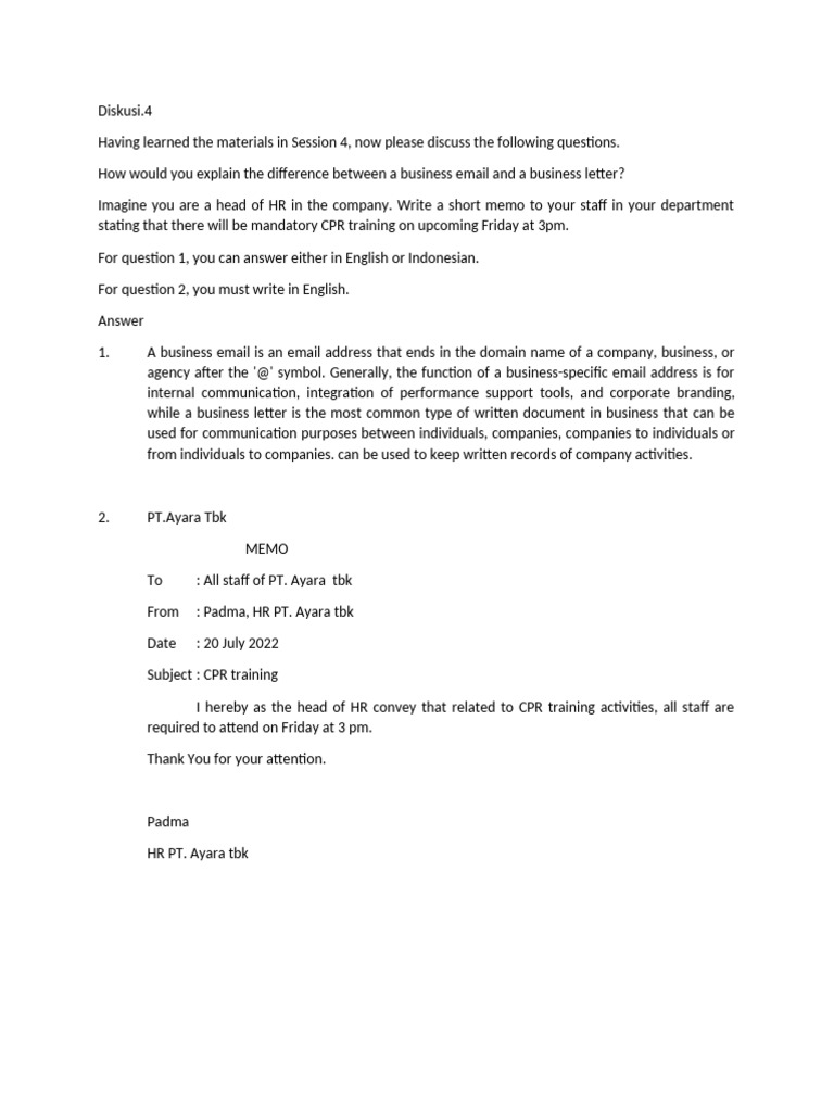 CPR Training Memo and Email Discussion | PDF