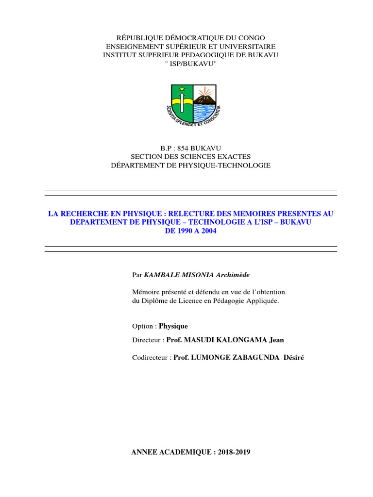 MEMOIRE KAMBALE Très Vrai | PDF | Enseignement | Physique