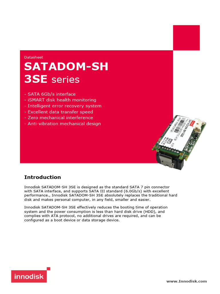 Innodisk SATADOM-SH 3SE Datasheet | PDF | Hard Disk Drive | Computer Science