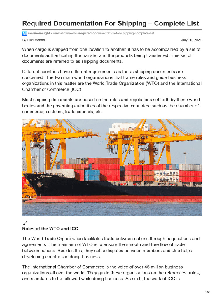 Required Documentation For Shipping Complete List | PDF | Bill Of ...