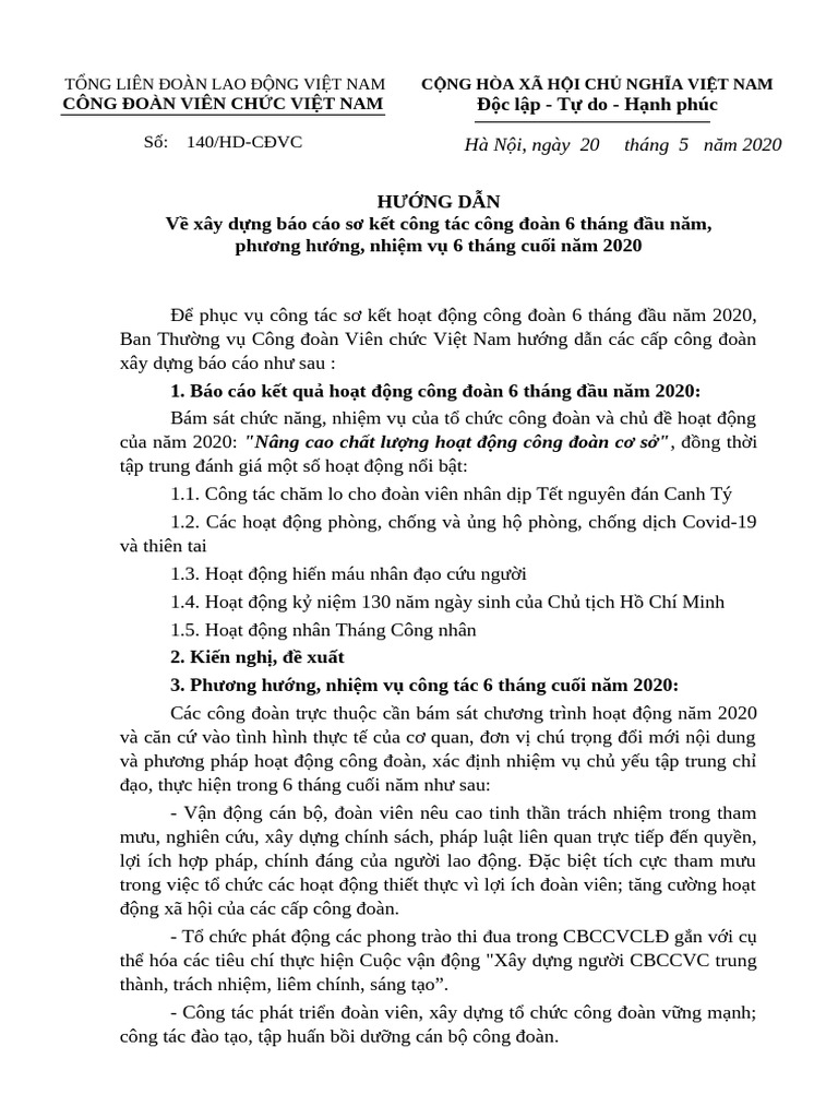 Huong Dan Bao Cao 6 Thang Nam 2020 | PDF