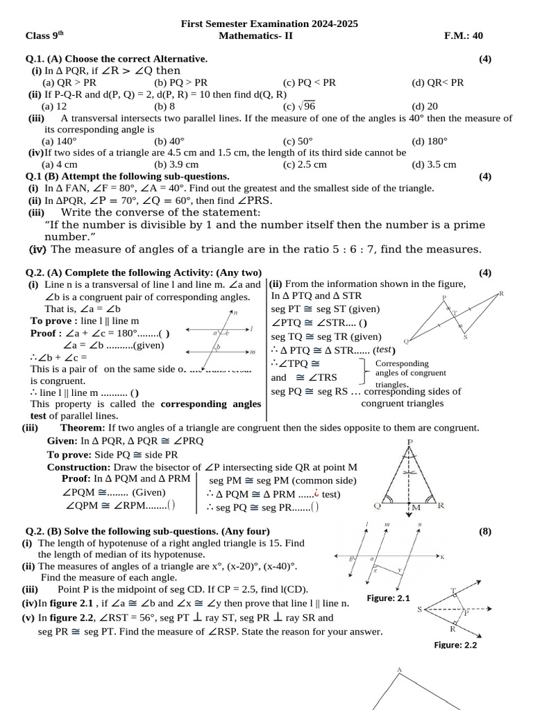 Class 9th Maths-2 Sem-1 ST Anns | PDF | Teaching Methods & Materials