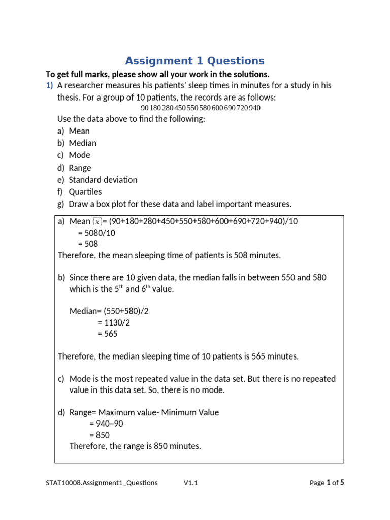 Assignment1 Questions V1.1 | PDF | Statistical Analysis | Teaching Mathematics