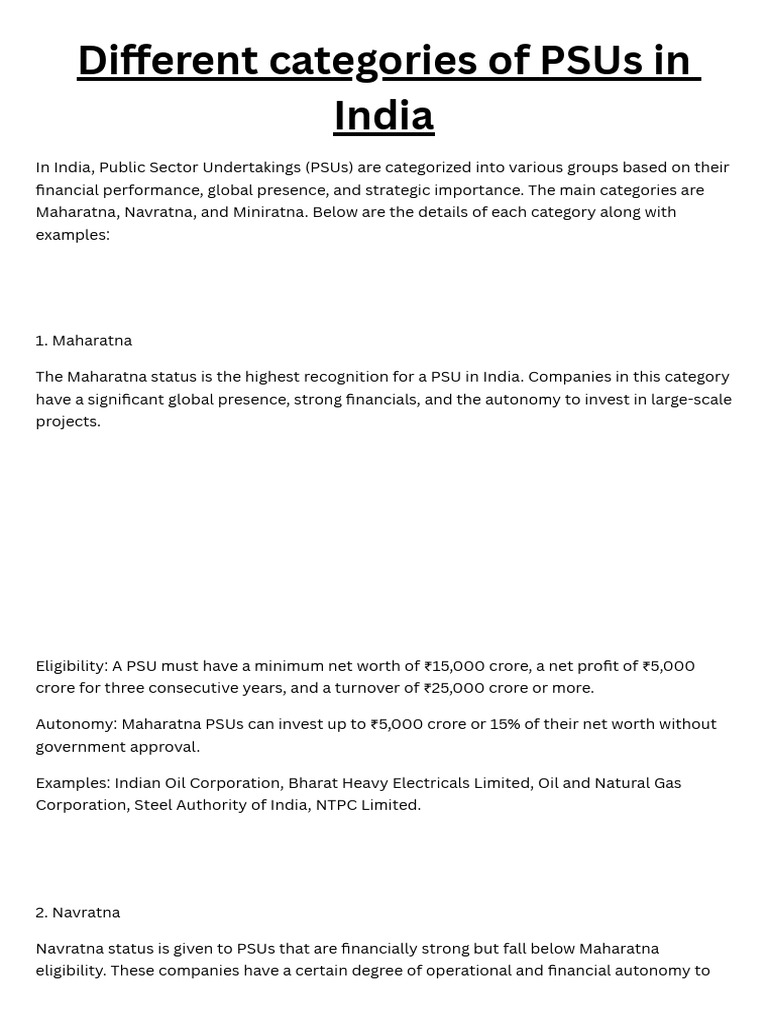 Different Categories of PSUs in India - 20240925 - 194300 - 0000 | PDF ...