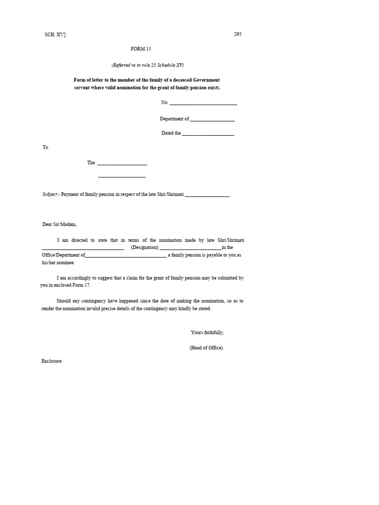 Family Pension Nomination Letter | PDF