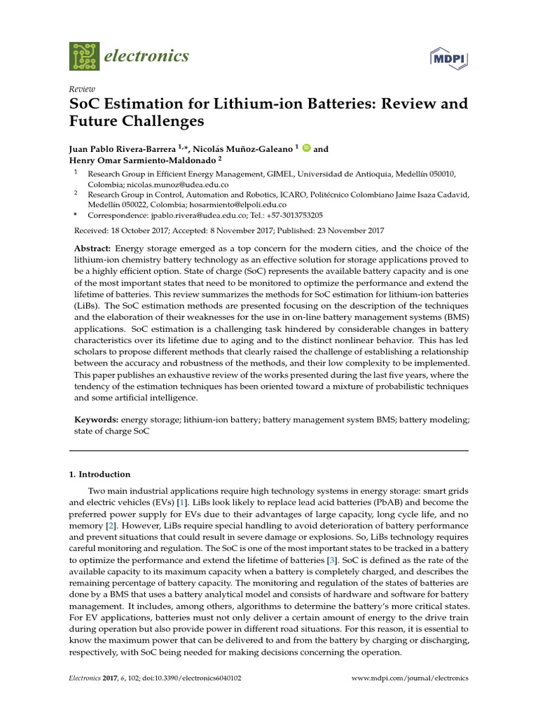 SoC Estimation For Lithium-Ion Batteries Review An | PDF | Electrical Network | Electric Vehicle