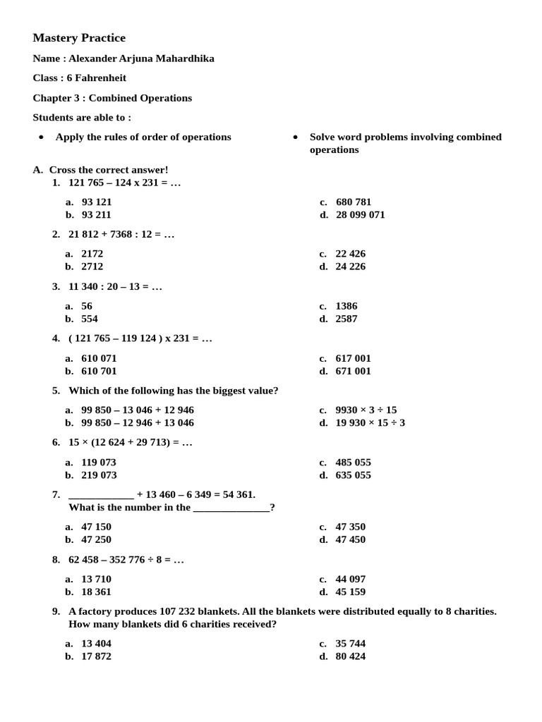 Mastery Practice (CH3) | PDF | Mathematics