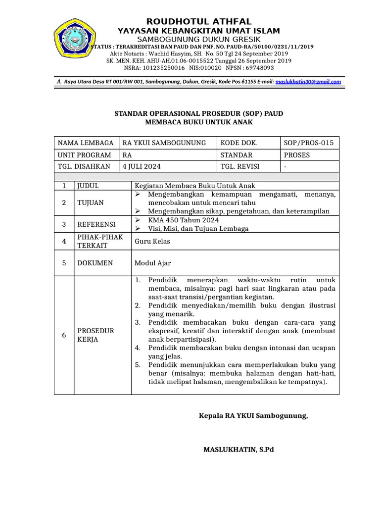 15 SOP MEMBACA BUKU UNTUK ANAK | PDF