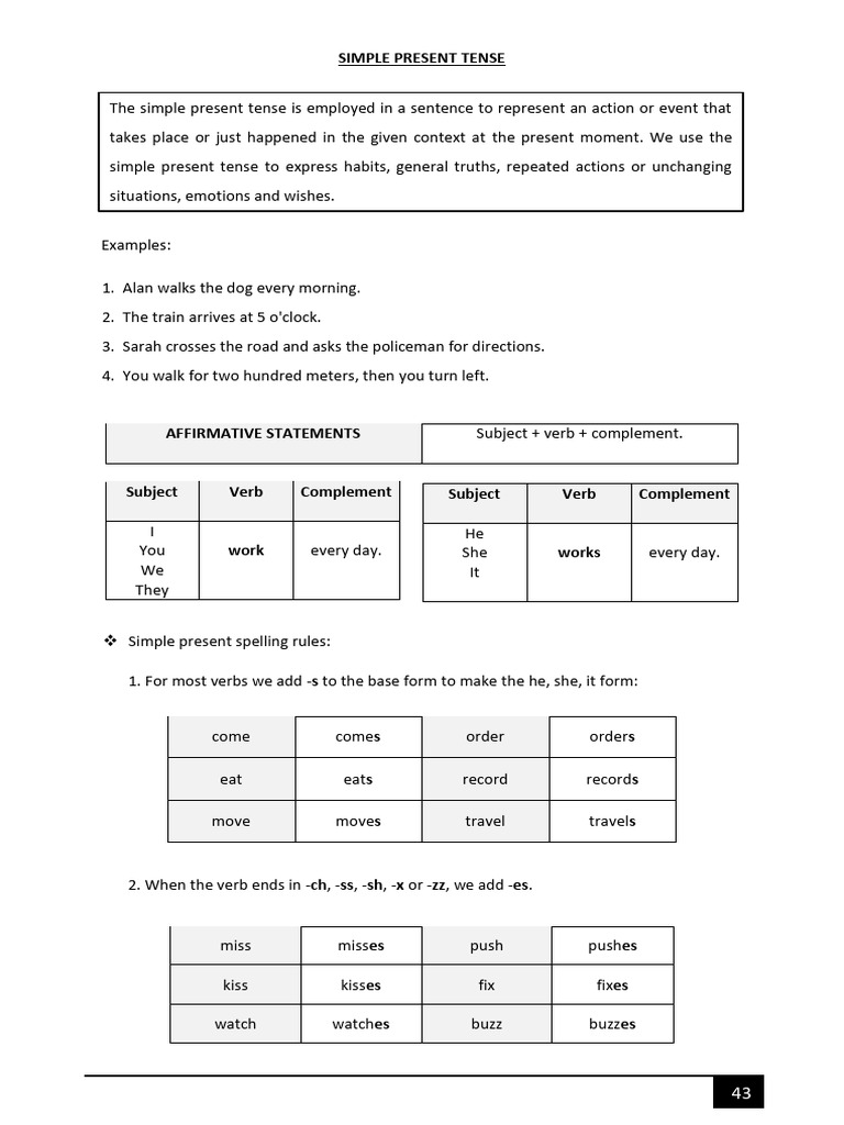 Simple Present Tense Pdf Grammatical Tense Language Mechanics