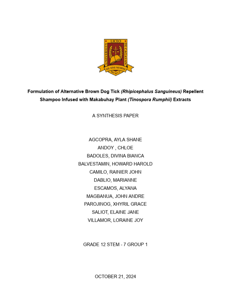 Formulation of Alternative Brown Dog Tick Repellent Shampoo Infused ...