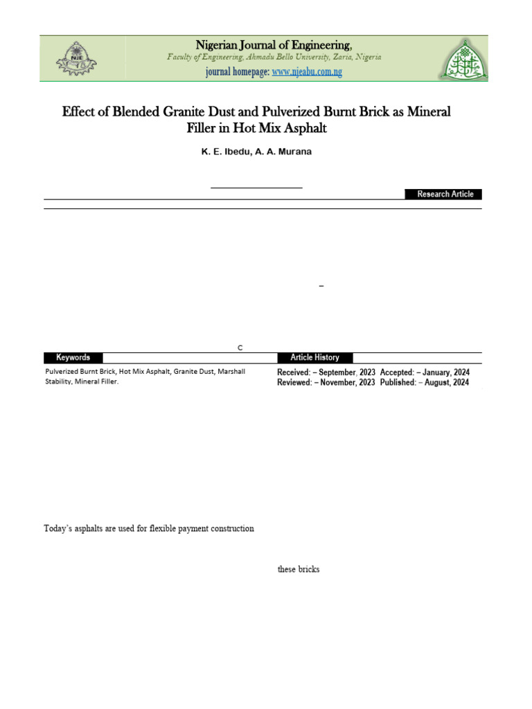 Effect of Blended Granite Dust and Pulverized Burnt Brick As Mineral ...