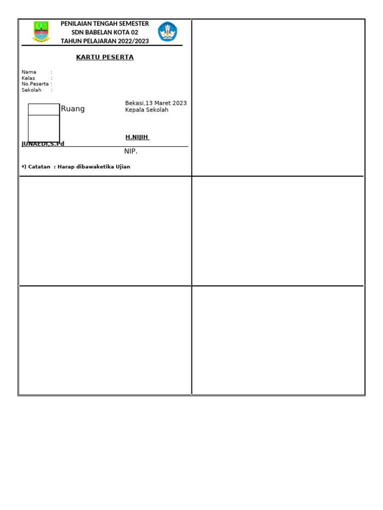 FORMAT KARTU UJIAN | PDF