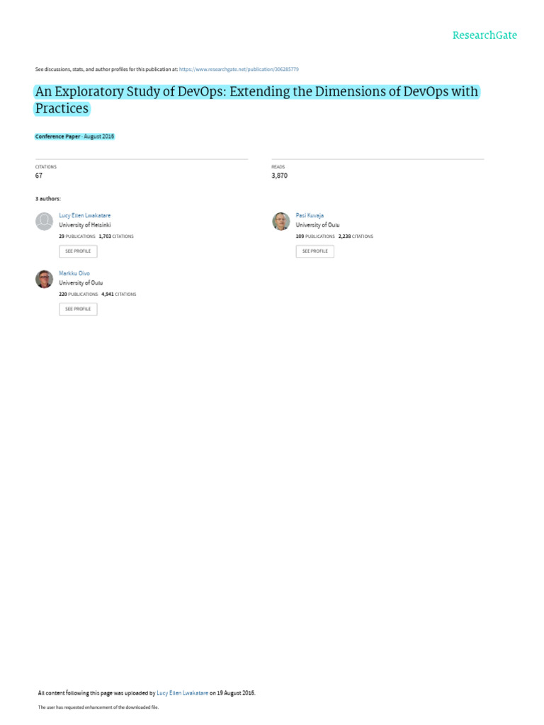 An Exploratory Study of DevOps Extending The Dimensions of DevOps With Practices | PDF