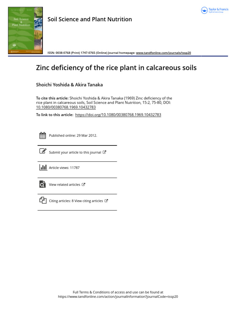 Zinc deficiency of the rice plant in calcareous soils | PDF | Soil | Zinc