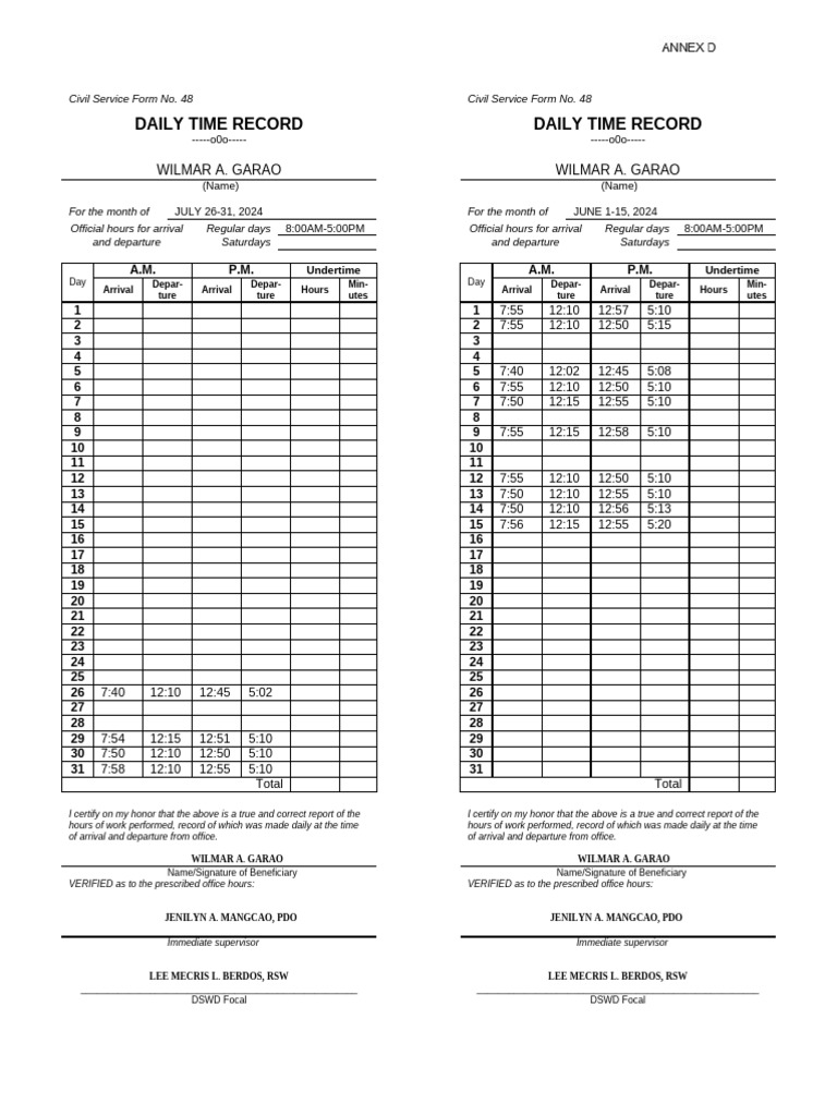 Employee Time Record Summary | PDF