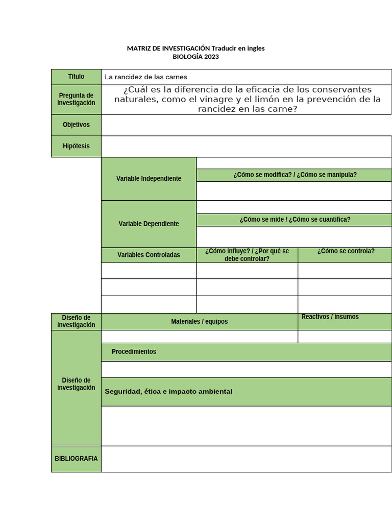MATRIZ DE INVESTIGACIÓN Traducir en Ingles | PDF | Proteínas ...