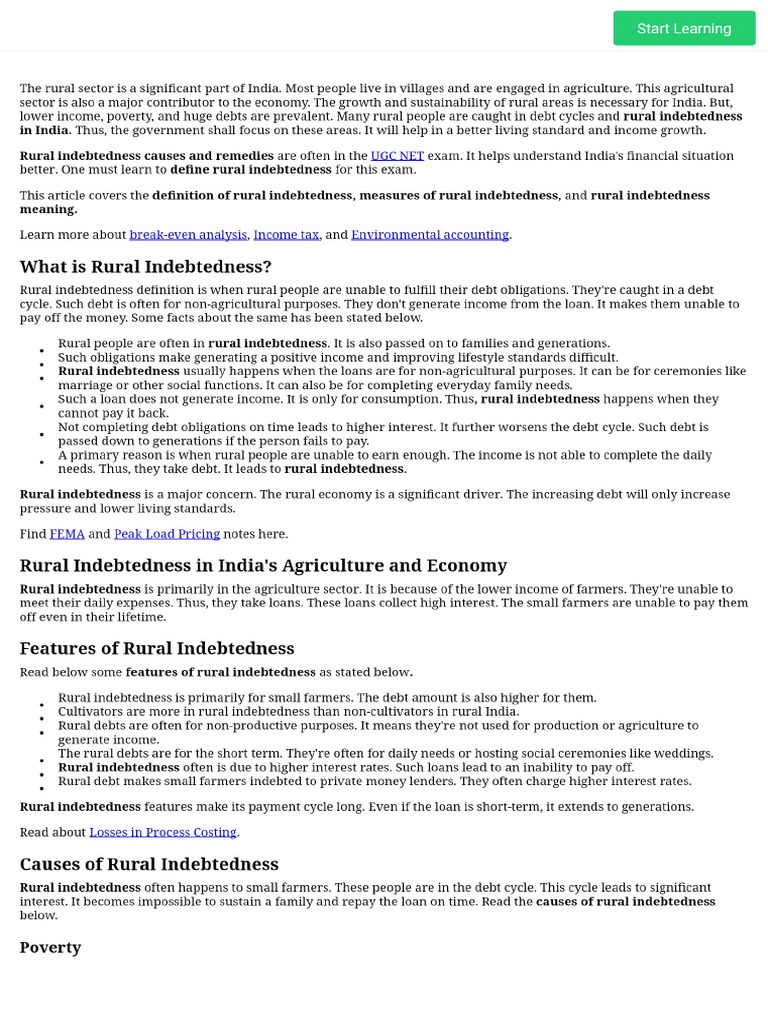Rural Indebtedness Detailed Notes For UGC NET Commerce Examination | PDF