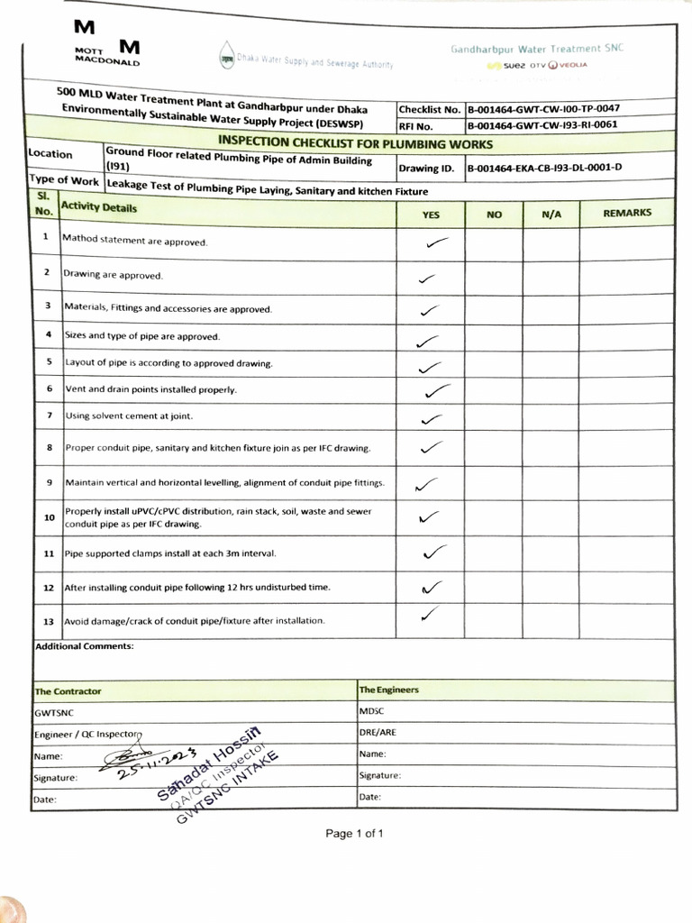 Plumbing checklist | PDF | Sanitary Sewer | Pipe (Fluid Conveyance)