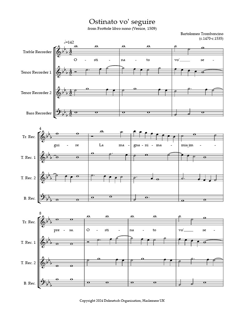 Tromboncino - Ostinato Vo' Seguire - Full Score | PDF