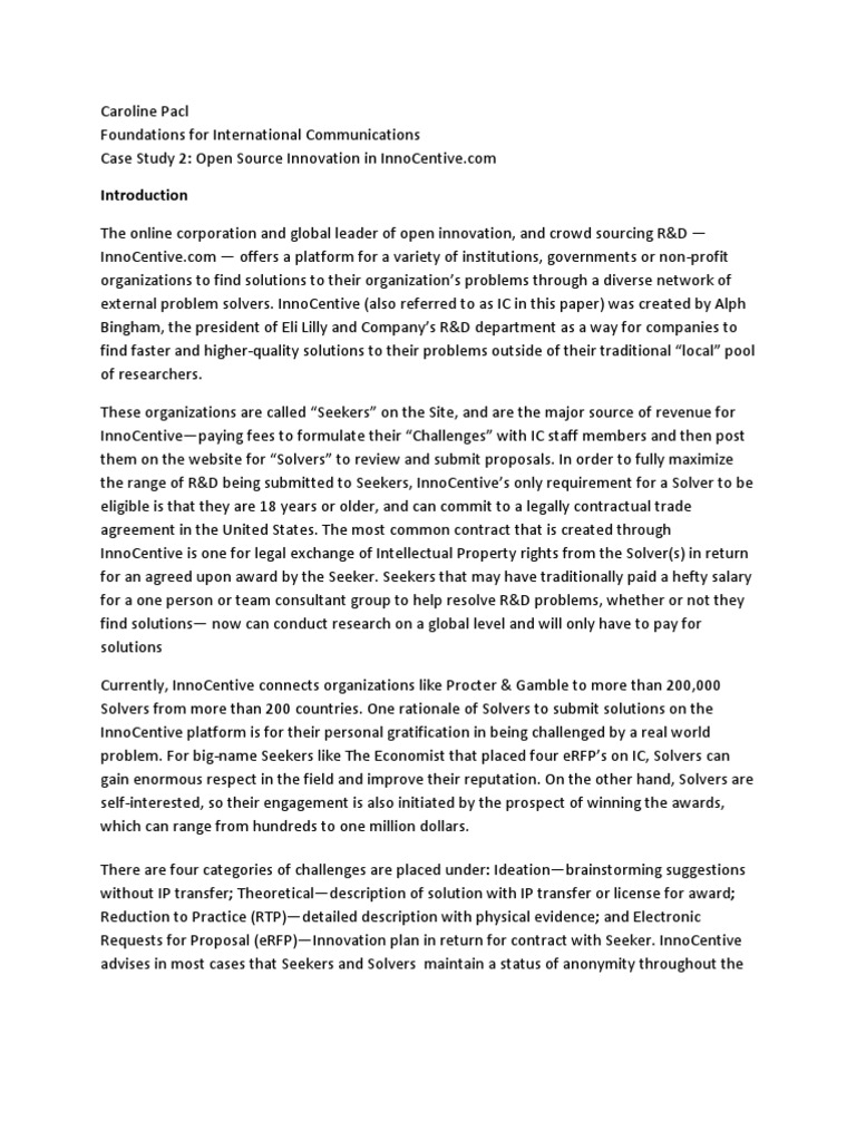 Innocentive Case Study | PDF | Innovation | Creativity