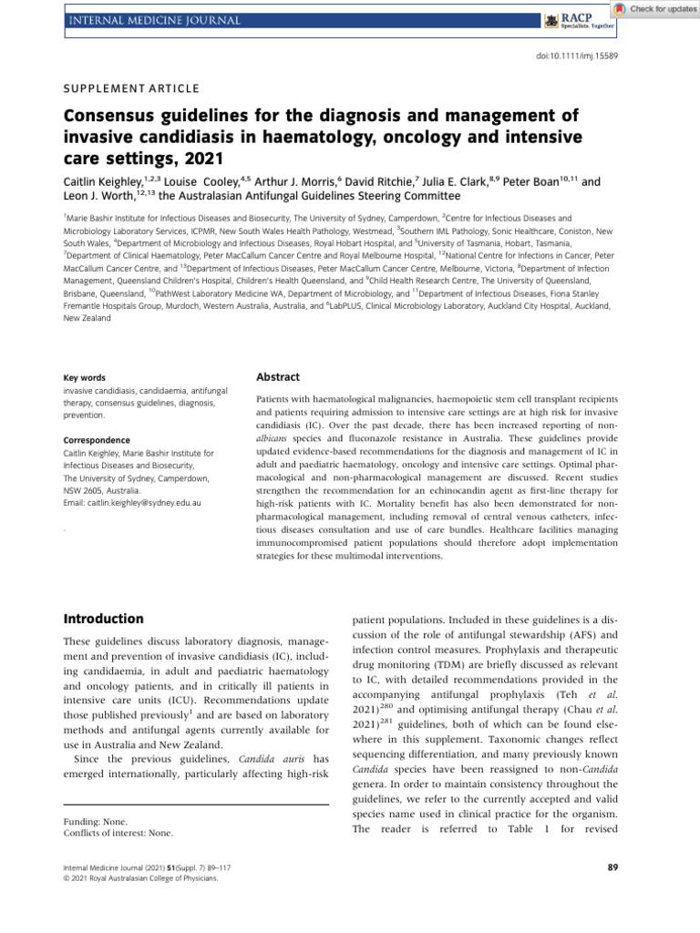 Internal Medicine Journal - 2021 - Keighley - Consensus Guidelines For The Diagnosis and ...