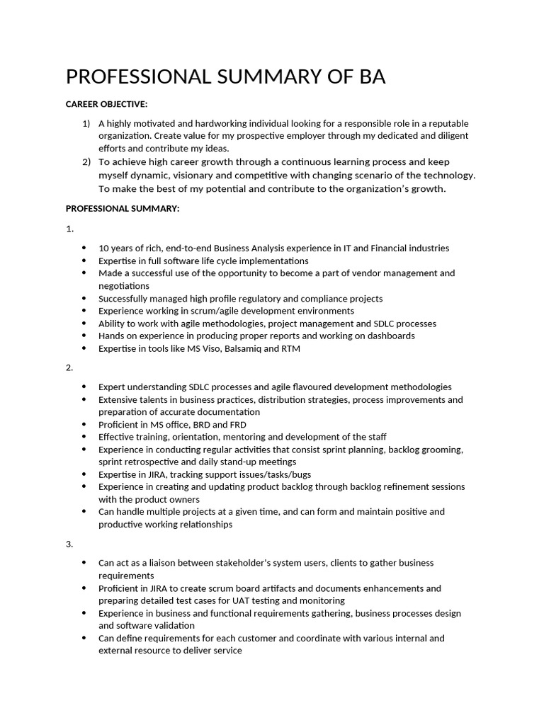 Professional Summary of Ba | PDF | Agile Software Development | Scrum ...