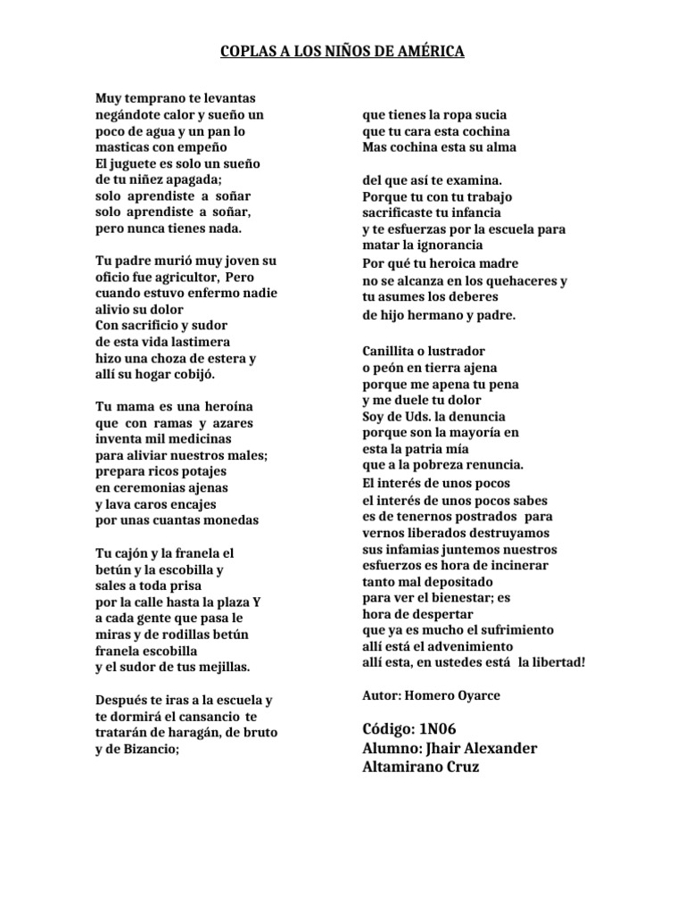 Coplas para los niños de América | PDF