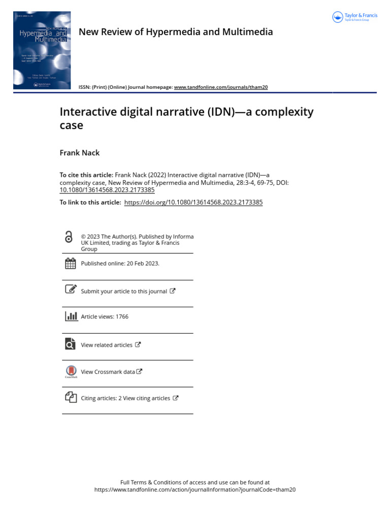 Interactive Digital Narrative Insights | PDF | Virtual Reality