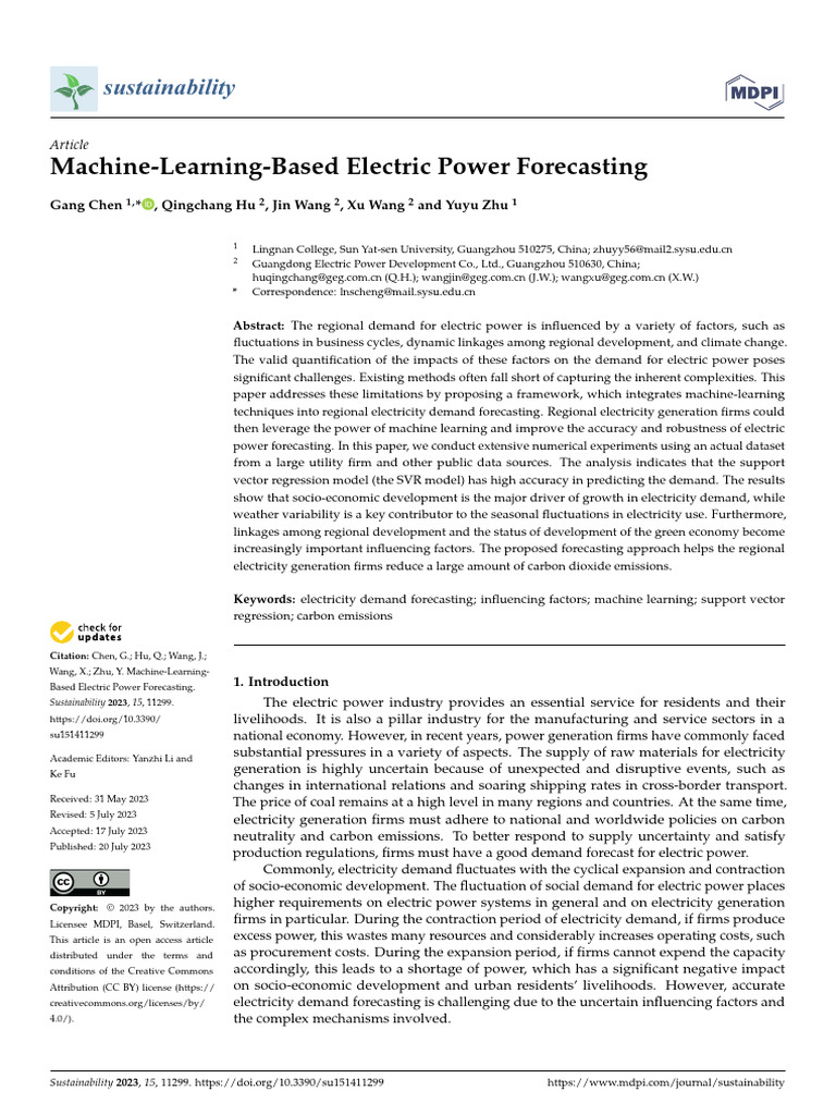 sustainability-15-11299 | PDF | Forecasting | Machine Learning