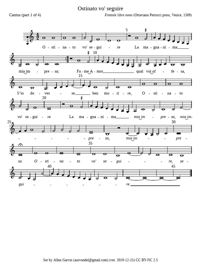 Ostinato Vo' Seguire: Cantus (Part 1 of 4) | PDF